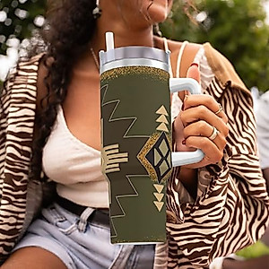 Xiexide 40oz Fits Cup Holder Travel Southwestern Native American Aztec Navajo Indian Tribal Heritage Double Walled Vacuum Insulatedith Handle And Straw,Hot & Cold Drinks