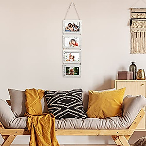 Houseables Collage Picture Frame, Hanging Photo Frames, 4” x 6” Prints, 2 PK, 4 Frame Set, White, Whitewash, Wood, w/Glass, Twine, Hanger, Rustic Style, Country Chic, Landscape, Farmhouse Decor