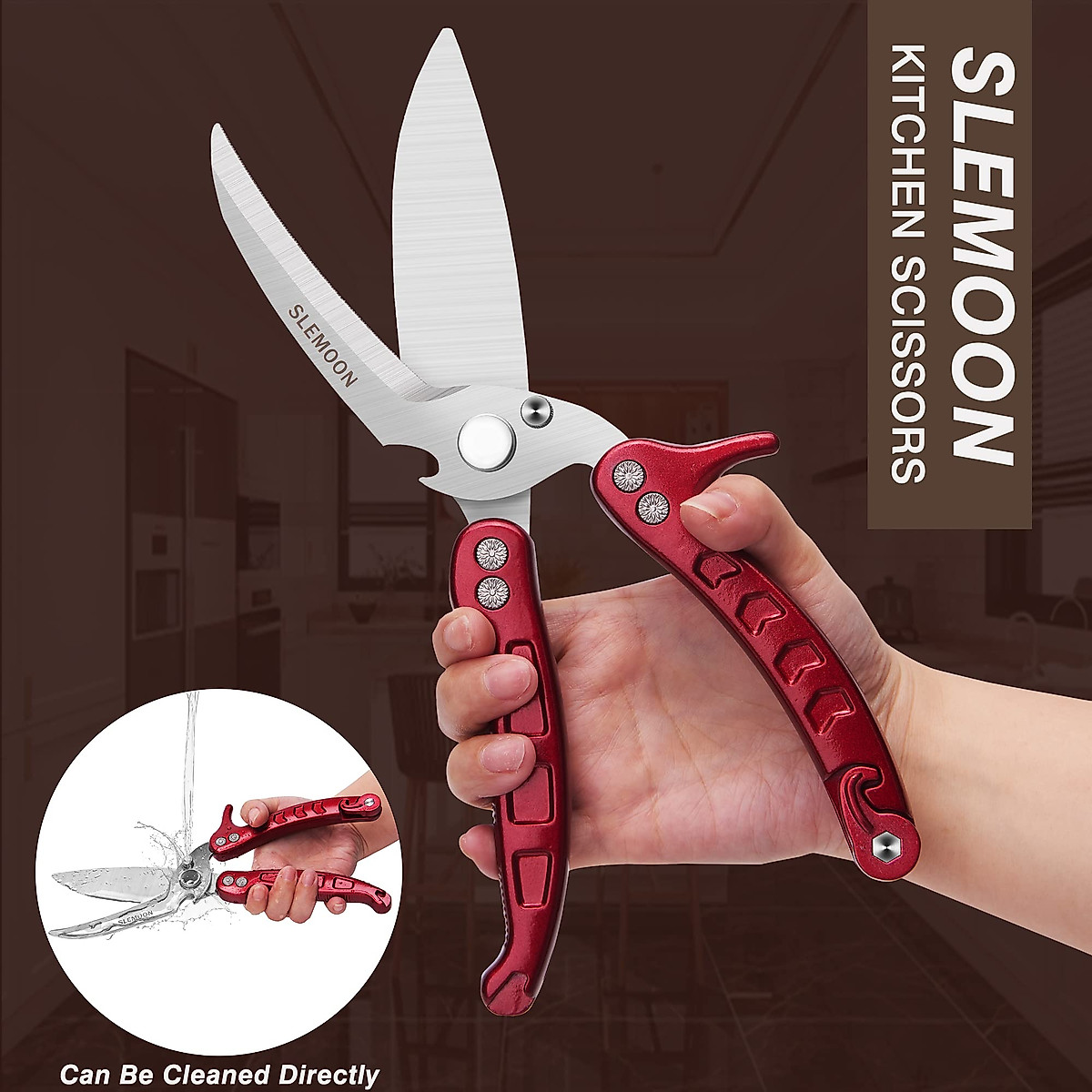 SLEMOON Kitchen Shears Heavy Duty Poultry Shears Meat Cutting Dishwasher Safe and Stainless Food Kitchen Scissors for Chicken Turkey Thanksgiving,Burgundy