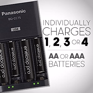 Panasonic K-KJ75KHC4BA Advanced Battery Charger with USB Charging Port and 4AA eneloop pro High Capacity Rechargeable Batteries