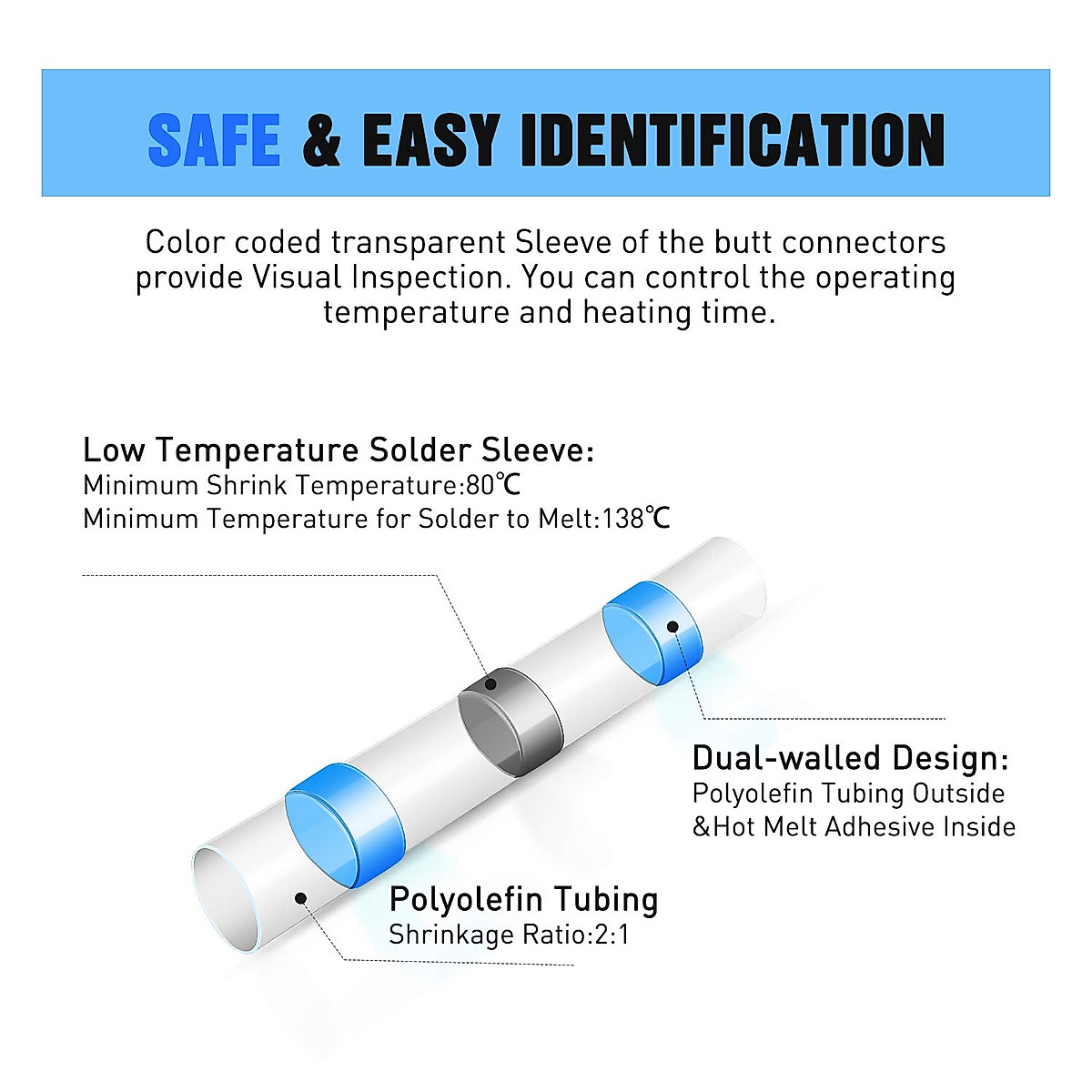 Nilight - 50025R 50pcs Solder Seal Wire Connector, Solder Seal Heat Shrink Butt Connectors,Electrical Waterproof Insulated Marine Automotive Copper(23Red 12Blue 10White 5Yellow),2 Years Warranty