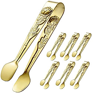 HINMAY 6PCS Mini Serving Tongs 4 Inches Small Rose Sugar Cube Tongs (Gold)