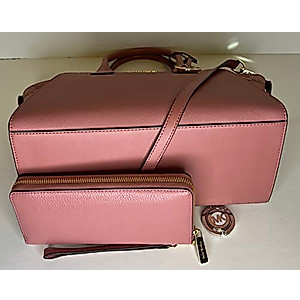 Michael Kors Avril Large Top-Zip Satchel bundled with Large Continental Wristlet Purse Hook (Rose)