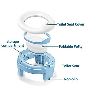 Portable Potty Training Seat for Toddler Kids - Foldable Training Toilet for Travel with Travel Bag and Storage Bag, Potty Training Toilet for Outdoor and Indoor Easy to Clean(Blue) by MCGMITT