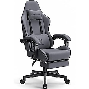Dowinx Gaming Chair Fabric with Pocket Spring Cushion, Massage Game Chair Cloth with Headrest, Ergonomic Computer Chair with Footrest 290LBS, Grey