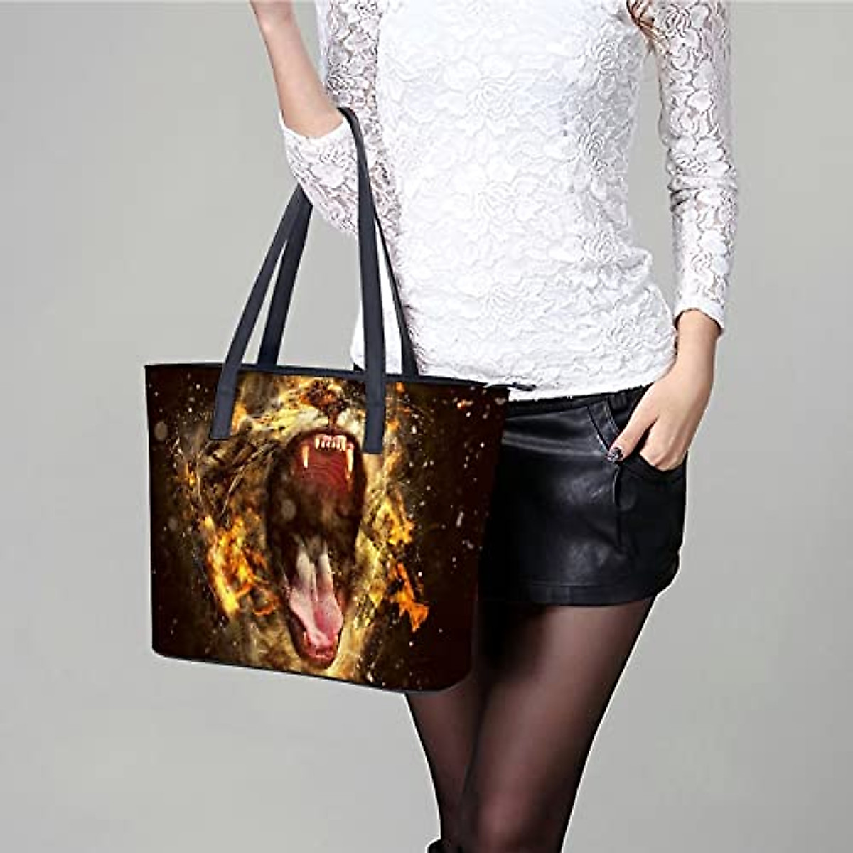 Lion King of Beasts Women's Tote Bag PU Leather Shoulder Bag Handbags Purse For Work Shopping Travel