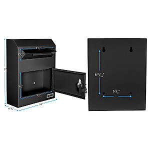 DuraBox Wall Mount Locking Drop Box, Heavy Duty Steel Mailbox for Rent Payments, Mail, Keys, Cash, Checks - Safe Storage Dropbox for After Hours Deposits W500 (Black)