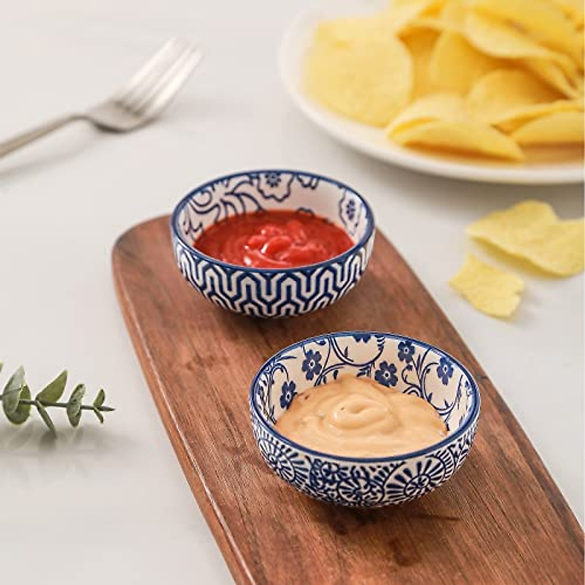 Selamica Ceramic Dipping Bowls Small Dip Bowl 3 inch Soy Sauce Dish Set, 2.7 oz Mini bowl for Side Dish, Appetizers, Sushi, BBQ, Set of 6, Vintage Blue