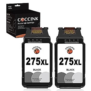 COCCINK 275XL Ink Cartridge Replacement for Canon PG-275 XL Compatible to Pixma TS3522 TS3520 TS3500 TR4722 TR4720 TR4725 TR4700 All in One Wireless Printer High Yield Combo Pack Printer Ink (2 Black)