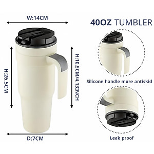 Sama Goods Tumbler with Handle, Double Wall Vacuum-insulated Proof Thermal Travel Cup, Stainless Steel Mug with Lid and Straw. (Moon Mist), 40 OZ, FC094