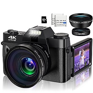 ISHARE 4K Digital Camera for Photography, 48MP FHD Video Camera with WiFi, 3 Inch Flip Screen, 16X Digital Zoom, Vlogging Camera for YouTube (32G Micro Card)