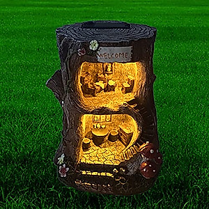 BEXLEYBAY Solar Light Gnome Fairy Tree House Outdoor Statues, Big Size Elf Miniature Buildings Tree House Sculptures for Outdoor Garden Patio Lawn Path Decorations, 8" Tall