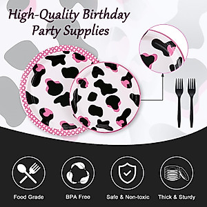 Cow Print Party Supplies 96Pcs, HYMENEX Pink Cow Theme Party Tableware Supplies Set Include Plates, Napkins, Forks for Cow Print Party Decorations Cow Theme Farm Animal Party Supplies Serves 24 Guests