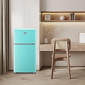 WANAI 3.5 Cu.ft Mini Fridge with Freezer Small Retro Dual Door Refrigerator Freestanding Compact Refrigerator with Freezer 2 Door Mini Fridge for Bedroom, Dorm, Office Blue