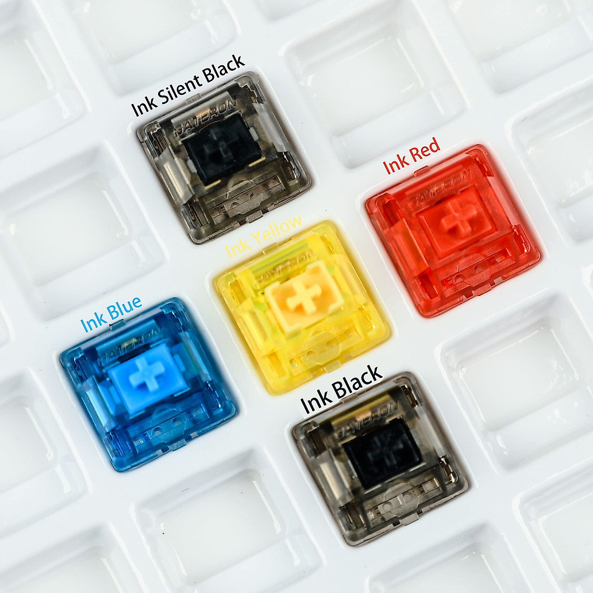 Gateron Ink Series V2 Transparent Smokey Housing 5 pin Switches Black Silent Black Blue Box Yellow Red Custom Switch for All Mechanical Keyboard (Ink Black 70 PCS)