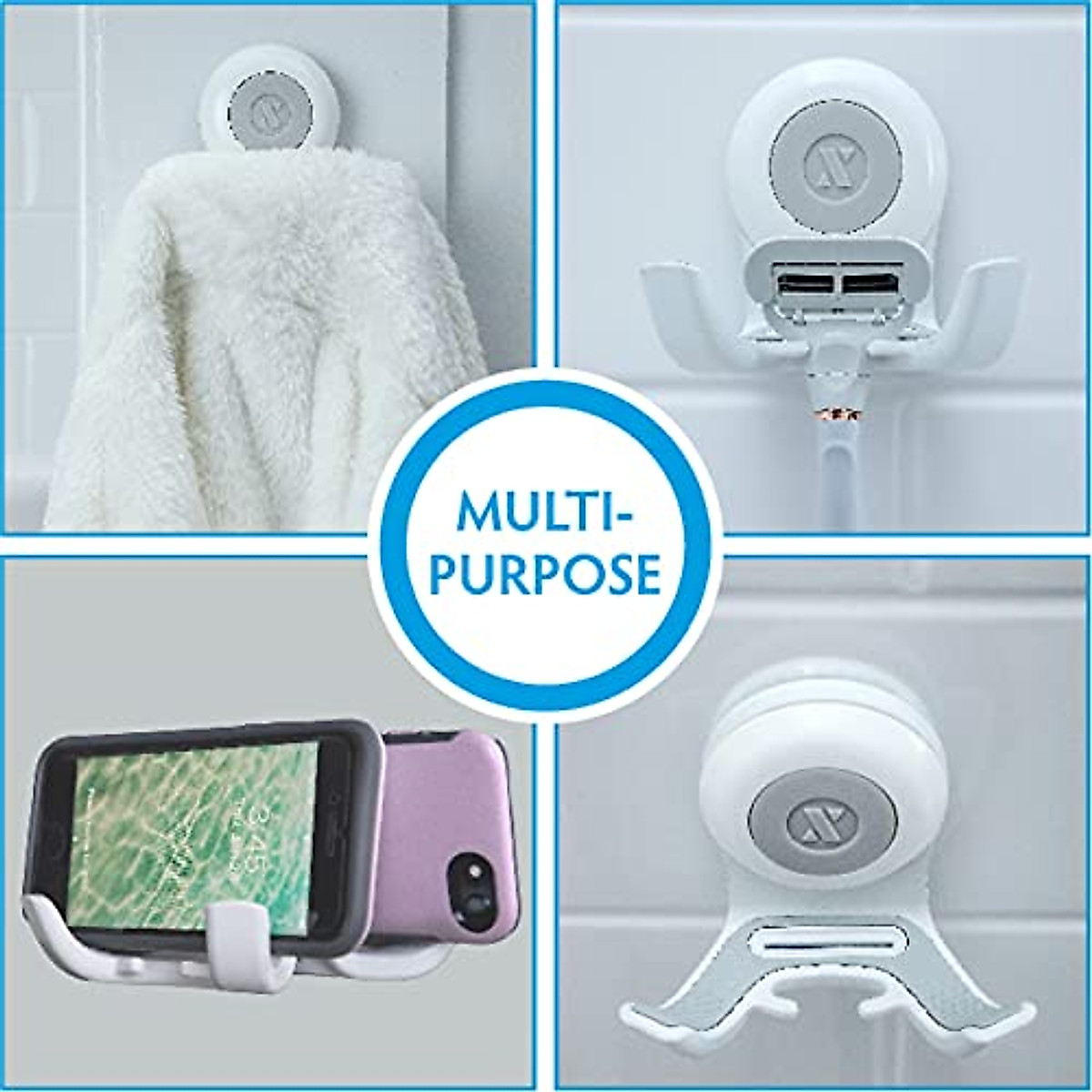 SlipX Solutions On The Dot Power Lock Suction Cup Hook, Razor Holder & Phone Cradle (Perfect for Shower & Mirror, Holds 11 lbs)