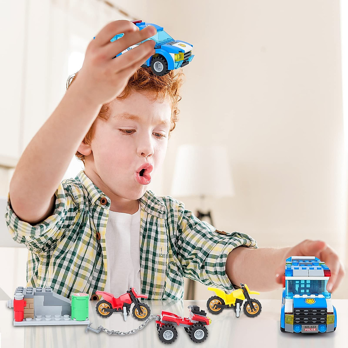 City Police Building Blocks Set, Cop Cars Toy Kit with Truck, Motorcycle & SUV Vehicles, Highway Arrest & Prisoner Transport Toys, 2022 STEM Xmas Birthday Gift for Boys 6-12 Year Old Kids (362 Pieces)