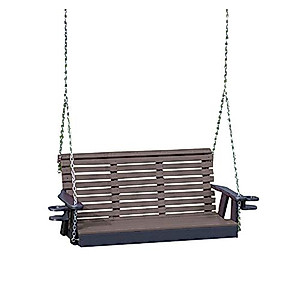 Ecommersify Inc Poly Lumber ROLL Back Porch Swing with Cupholder arms Heavy Duty Everlasting PolyTuf HDPE - Made in USA - Amish Crafted (5FT, Weathered Wood)