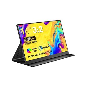 CNBANAN 2.5K Portable Monitor, 16" Laptop Monitor Extender 2520x1680 QHD Slim Lightweight IPS 1500:1 USB C HDMI Computer Display Gaming Screen with Speakers Travel Monitor for Mac Phone Xbox Game