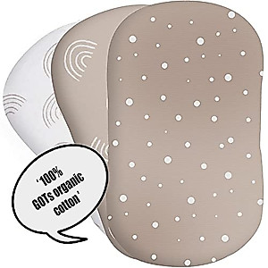 Bear’s Little Fish 100% Organic Cotton Baby Bassinet Sheets - Soft Fitted Crib Sheets for Hourglass Rectangular Oval Bassinet Mattress Pad Basket For Bedside - 3-Pack