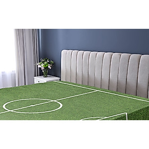 Ambesonne Teen Room Fitted Sheet, Soccer Field Grass Motif Stadium Game Match Winner Champion Sports Area, Bed Cover with All-Round Elastic Deep Pocket for Comfort, Twin Size, Fern Green White