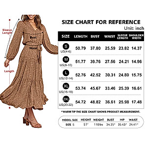 PRETTYGARDEN Women's 2024 Long Sleeve Wrap V Neck Floral Ruffle Tiered Maxi Dress Boho Chiffon Flowy Long Dresses with Belt(Khaki,Medium)