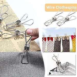 Rierdge Stainless Steel Wire Clothespins Laundry Chip, 3.3" Multi-Purpose Durable Heavy Duty Long-Lasting Strong-Grip Metal Clothesline Clips for Kitchen Bathroom Office, 16 Pack