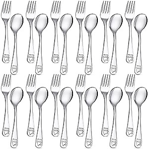 24 Pieces Kids Silverware Toddler Utensils Children's Safe Flatware Toddler Silverware Set 12 x Kids Forks 12 x Kids Spoons Stainless Steel Toddler Spoons and Toddler Forks (Silver)
