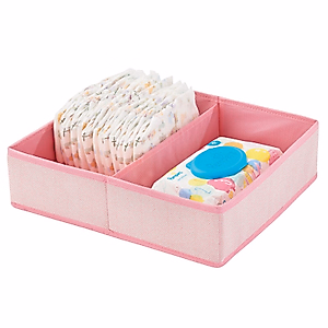 mDesign Fabric Drawer Organizer Bin Dividers for Kids/Baby Nursery Dresser, Closet, Organization - Bins Hold Clothes, Diapers, Cream, Toy, Blankets - Pink Herringbone