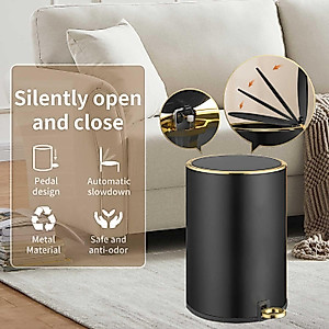JOSUCLEN 2.0 Gallon Black Metal Trash Can with Lid, Foot Pedal, Dual Barrel Design, 8L/2Gallon, EASY CARE