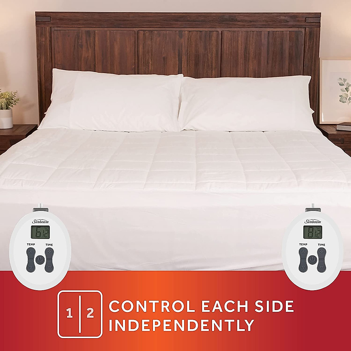 Sunbeam All Season King Premium Heated Mattress Pad with 2 Heating Digital Controllers