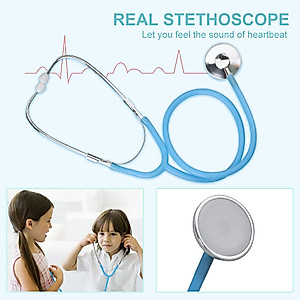 Anpro 46Pcs Medical Toy Kids Doctor Pretend Play Kit, Pretend Play Set with Stethoscope for Kids Doctor Role Play Costume Dress-Up, Birthday Gifts