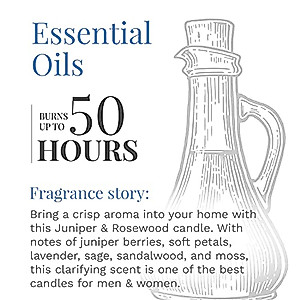 Essential Elements by Candle-lite Scented Candles Juniper & Rosewood Fragrance, One 9 oz. Single-Wick Aromatherapy Candle with 50 Hours of Burn Time, Off-White Color