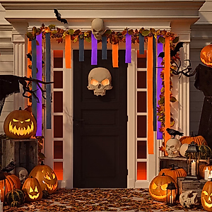 Yomiie 12 Rolls Crepe Paper Streamers, 360 Feet Orange Black Purple Tassels Streamer Paper for Halloween Theme Party Supplies Room Wall Decor Crafts Backdrop Decorations