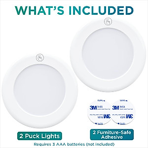 Brilliant Evolution Ultra Thin Wireless LED Touch Lights Stick On - Battery Operated Under Cabinet Lighting - Round Puck Lights for Closet, Countertop - Stick On Push Lights for Home Decor - Pack of 2