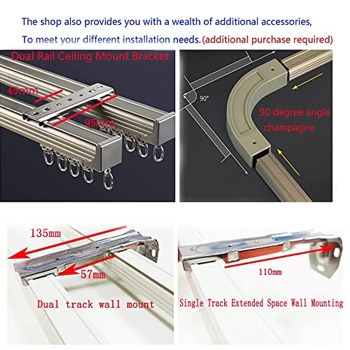 Ceiling Curtain Track Set,Room Divider Track, Shower Curtain Track Set with Hooks and All Accessories for Living Room, Bed Room, Closet and Sliding Door (champagne, For Spaces 6ft - 12ft Wide)