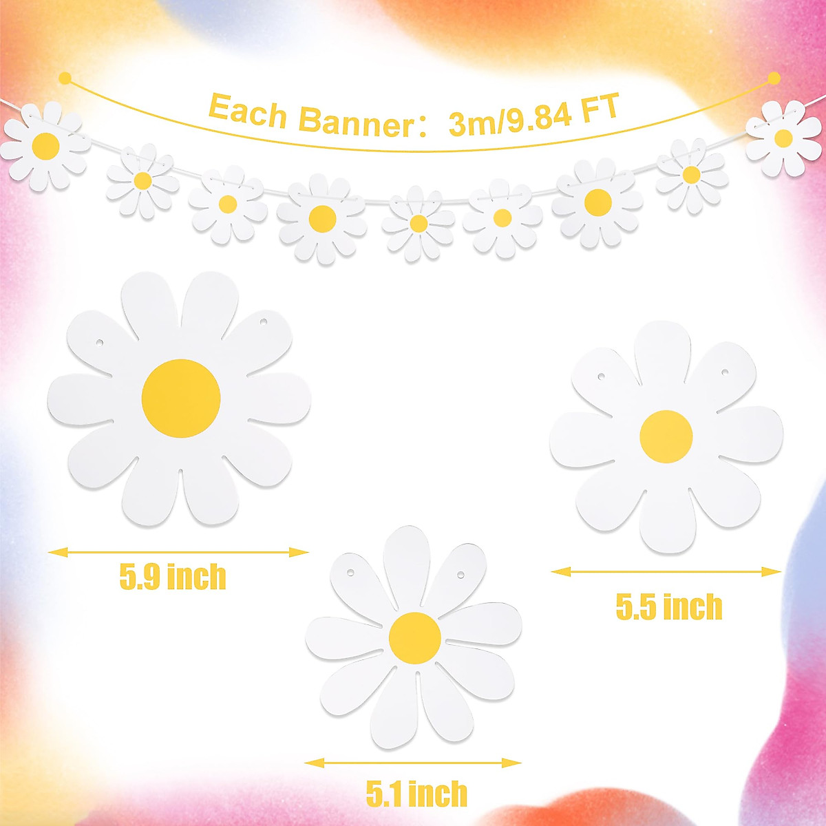 Set of 6 Groovy Daisy Banner Boho Daisy Garland Party Decorations Boho Hippie Daisy Flower Hanging Banners for Birthday Baby Shower Groovy Home Party Decor