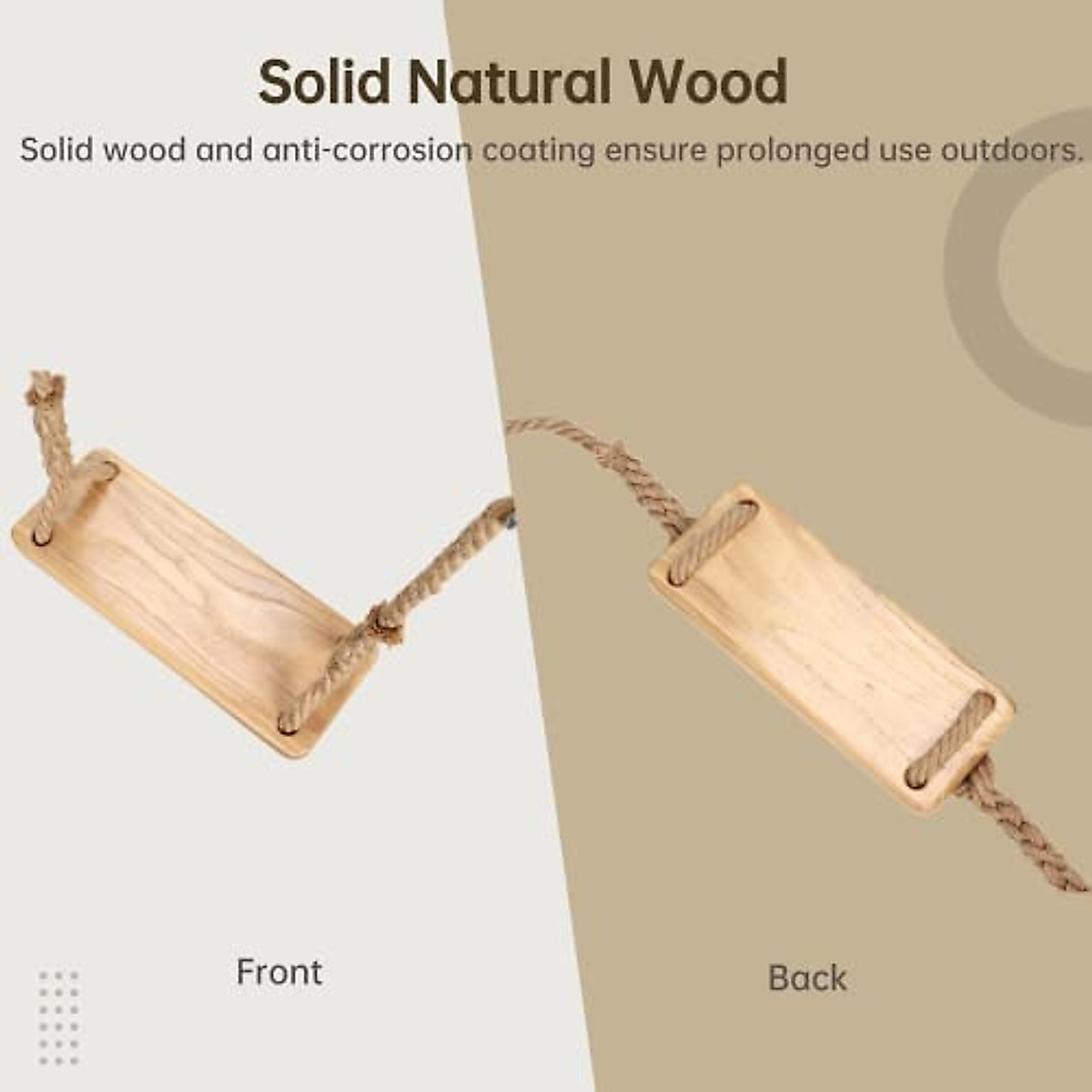 Wooden Tree Swing, 500lbs Load Capacity Wooden Swing for Adults & Kids, Adjustable Height, Waterproof Hanging Swing Seat for Indoor, Outdoor, Backyard, Garden, Playground (Kid)