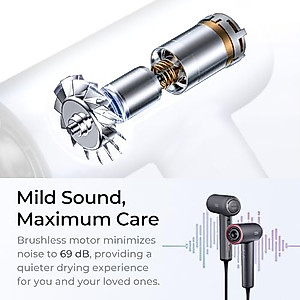 TYMO Ionic Hair Dryer, Professional Hair Blow Dryer with 110000 RPM Brushless Motor for Fast Drying, Lightweight Compact Hairdryer with Nozzle, Low Noise, 4 Temps & 3 Speeds for Women Man, Dark Gray