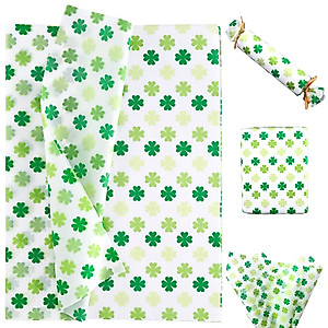 Whaline 100 Sheets St Patrick's Day Tissue Paper Clover Green White Gift Wrapping Paper Shamrock Pattern Decorative Art Paper for DIY Craft Birthday Holiday Decoration, 14 x 20 Inch