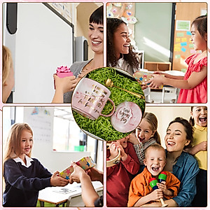 Irenare Set of 6 Teachers Gifts 11.5 oz Pink Teacher Appreciation Mug Marble Ceramic Teacher Coffee Mug Best Teacher Gifts for Daycare Teachers Birthday Women Gifts with Lid and Spoon