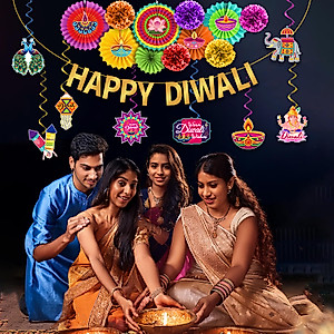 Diwali Decorations Happy Diwali Banner for Home Hanging Paper Fan with Swirls Indian Themed Party Supplies Festival of Lights Party Decor