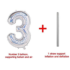 Laser Silver 3 Balloons,40 Inch Birthday Foil Balloon Party Decorations Supplies Helium Mylar Digital Balloons (Laser Silver Number 3)