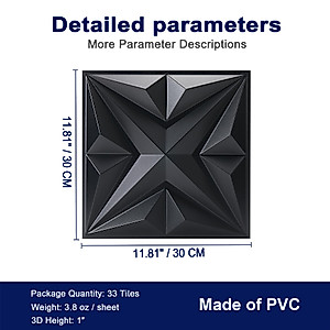 MIX3D Decorative 3D Wall Panels Star Textured PVC Wall Panels for Interior Wall Decor, 12''x12'' Black Pack of 33 Tiles Cover 32 Sq Ft