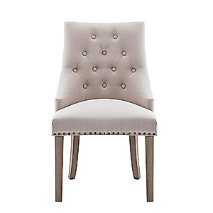 NOBPEINT Dining Chair Beige Fabric Leisure Padded Ring Chair, Nailed Trim, Set of 2