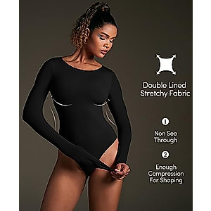 IUGA Long Sleeve Bodysuits for Women Crew Neck Body suit Women's Slimming Basic Tummy Control Bodysuit Tops