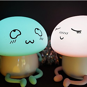 LuxLumi Mushroom Buddy LED Touch Night Light Silicone Dimmable Touch Battery Operated for Kids Room Baby Nursery Toddler Girls Boys Halloween