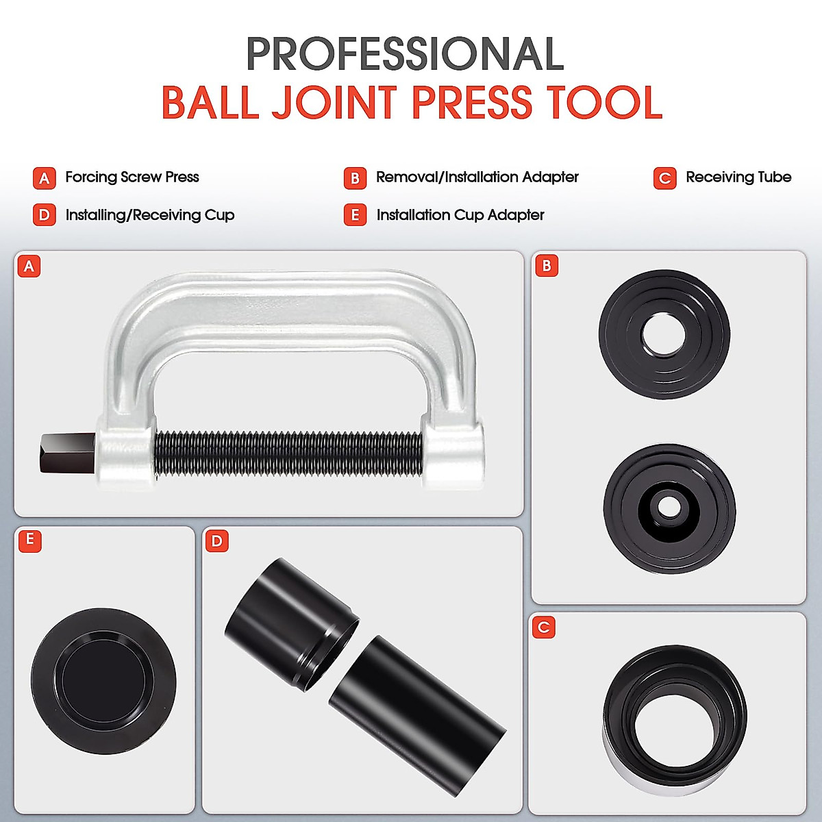 DHA Heavy Duty Ball Joint Press & U Joint Removal Tool Kit with 4x4 Adapters for 2WD 4WD Car Light Truck, Upper and Lower Ball Joint Press Kit Remover Installer Service Set