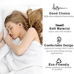 Ear Plugs for Sleeping, 1 Pair Ear Plugs for Sleeping Noise Cancelling Concert Ear Plugs Swimming Ear Plugs Silicone Ear Plugs for Swimming, Sleeping,Concert & 35dB Kids and Adults