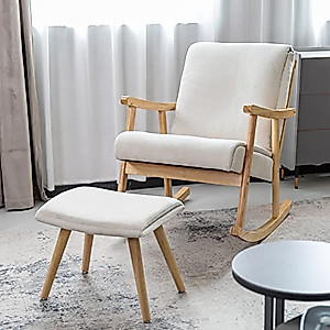 Okeysen Rocking Chair Nursery with Ottoman，Mid Century Modern Accent Chair with Upholstered Fabric, Rocker Glider Chair for Baby Nursery, Lounge Side Armchair Nursing Chair for Living Room Bedroom